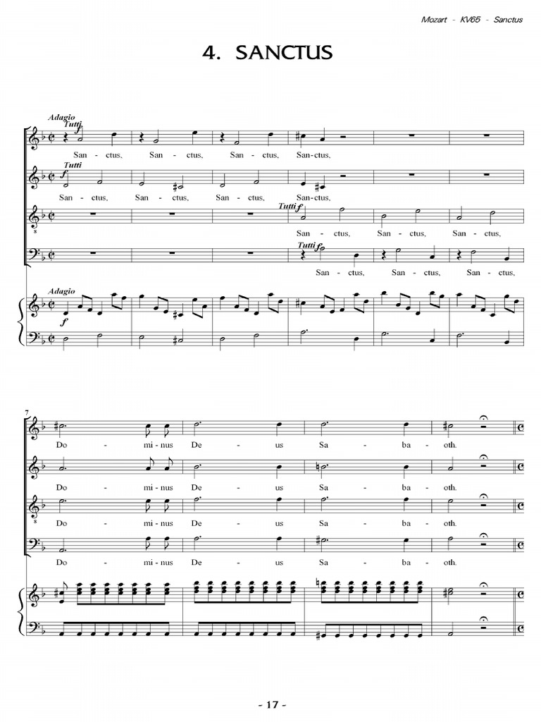 Missa Brevis KV65 Mozart - Sanctus | PDF