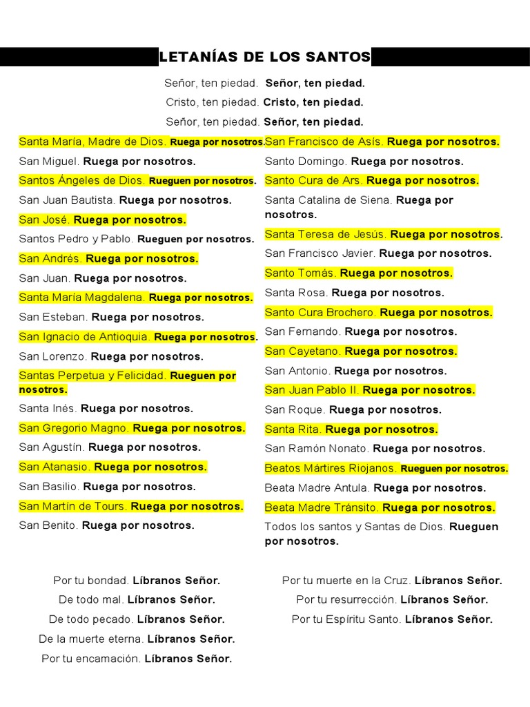 Letanías de los Santos: Oraciones y Peticiones | PDF | Oración | Cristo ...