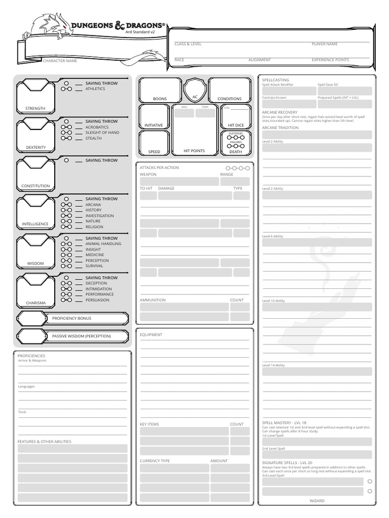 Ard Character Sheet - Wizard | PDF | Adventure Games | Fantasy Games