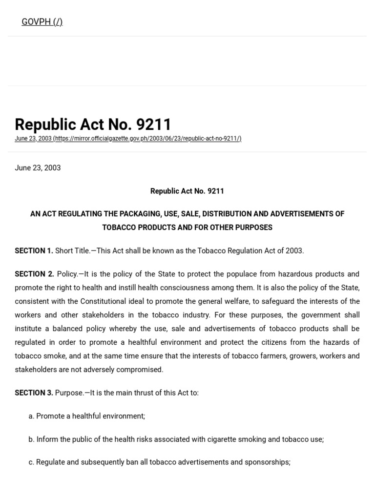 Republic Act No. 9211 - Official Gazette of The Republic of The ...