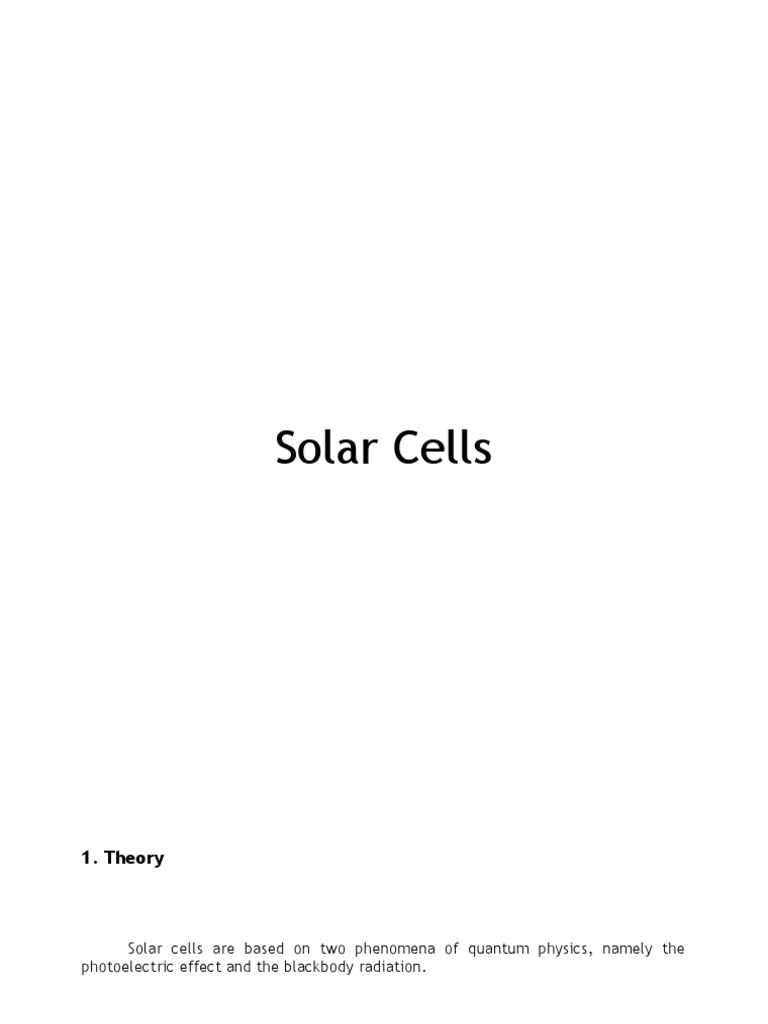 Solar Cells: 1. Theory | PDF | Thin Film Solar Cell | Chemical Vapor ...
