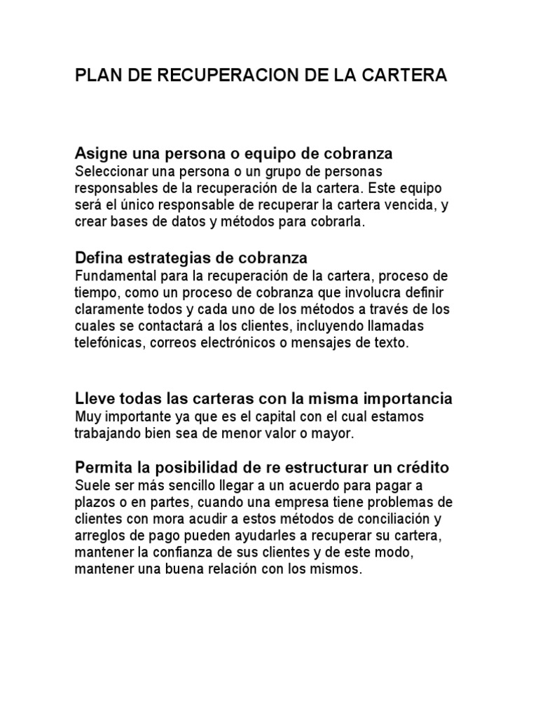 Plan de Recuperacion de La Cartera 22 | PDF Plan de Recuperacion de La Cartera 22 | PDF