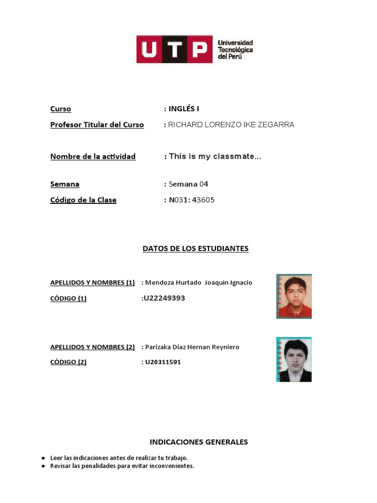 (AC-S04) Week 4 - Task - Assignment - This Is My Classmate... | PDF