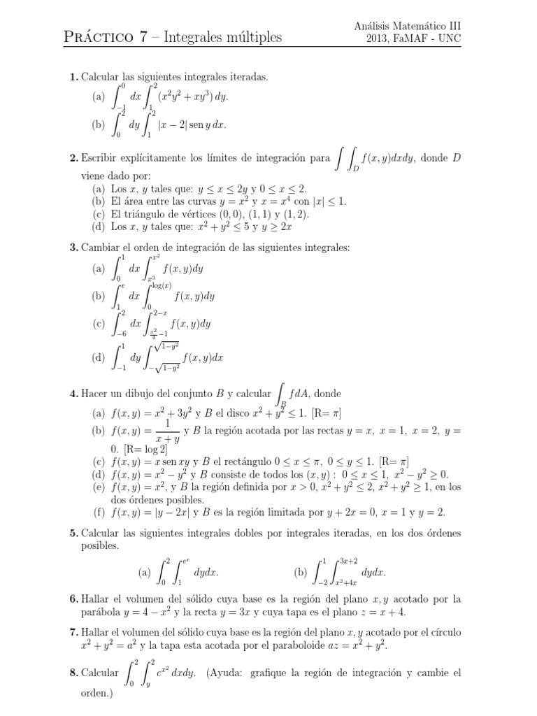 2013 Analisis3 Practico7 2C | Descargar gratis PDF | Integral | Esfera