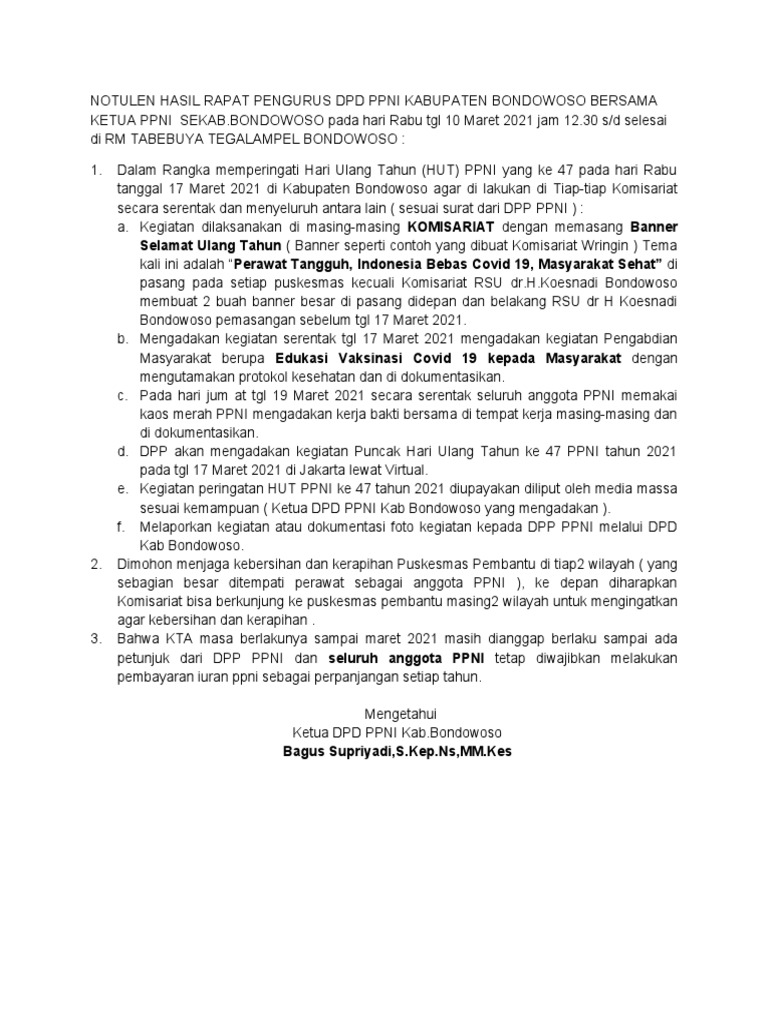 Notulen Hasil Rapat Pengurus Ppni | PDF | Ilmu Sosial | Seni