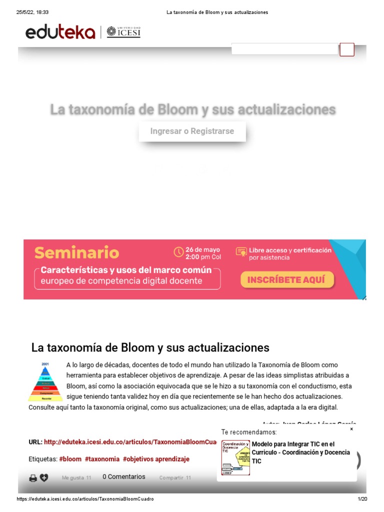 La Taxonomía de Bloom y Sus Actualizaciones | PDF | Método de enseñanza ...