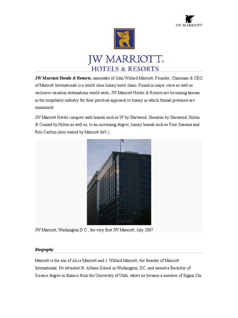 JW Marriott Hotels & Resorts, Namesake of John Willard Marriott ...