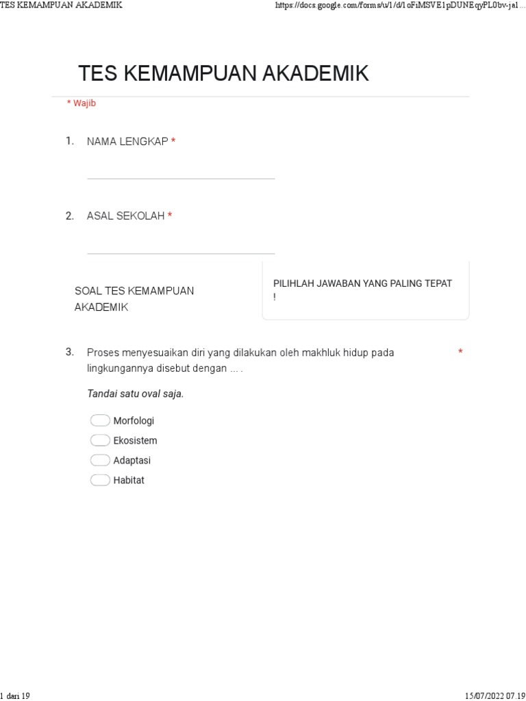 Soal Tes Kemampuan Akademik | PDF
