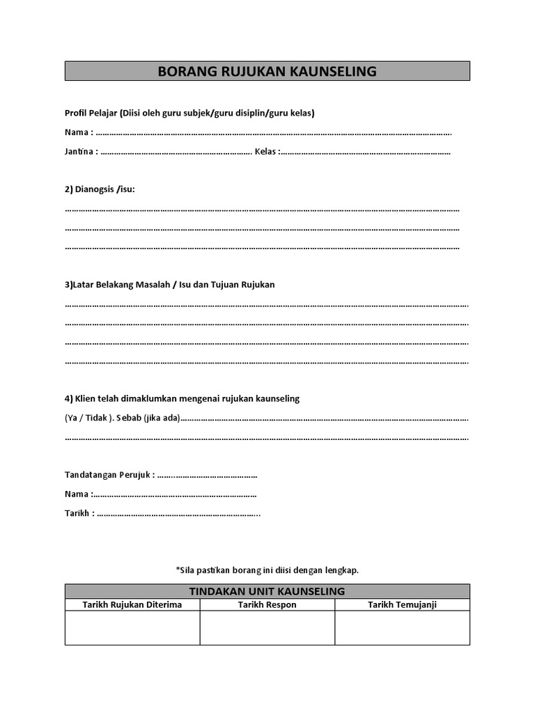 Borang Rujukan Kaunseling | PDF