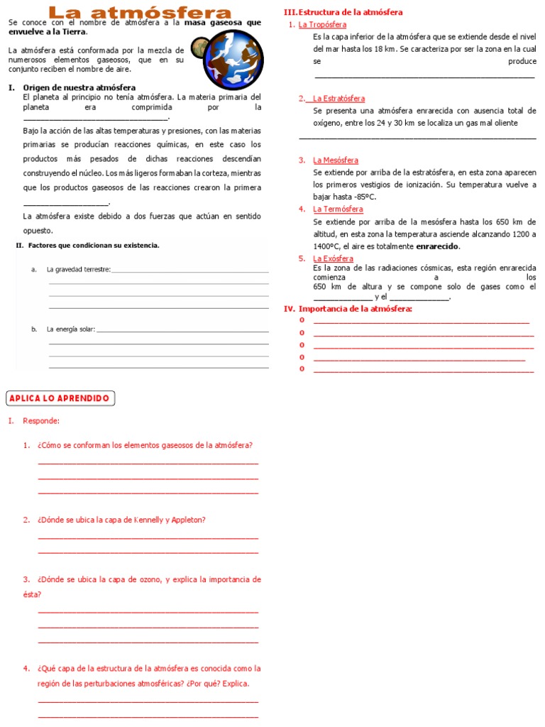 Ficha La Atmosfera | PDF | Atmósfera | Atmósfera de tierra