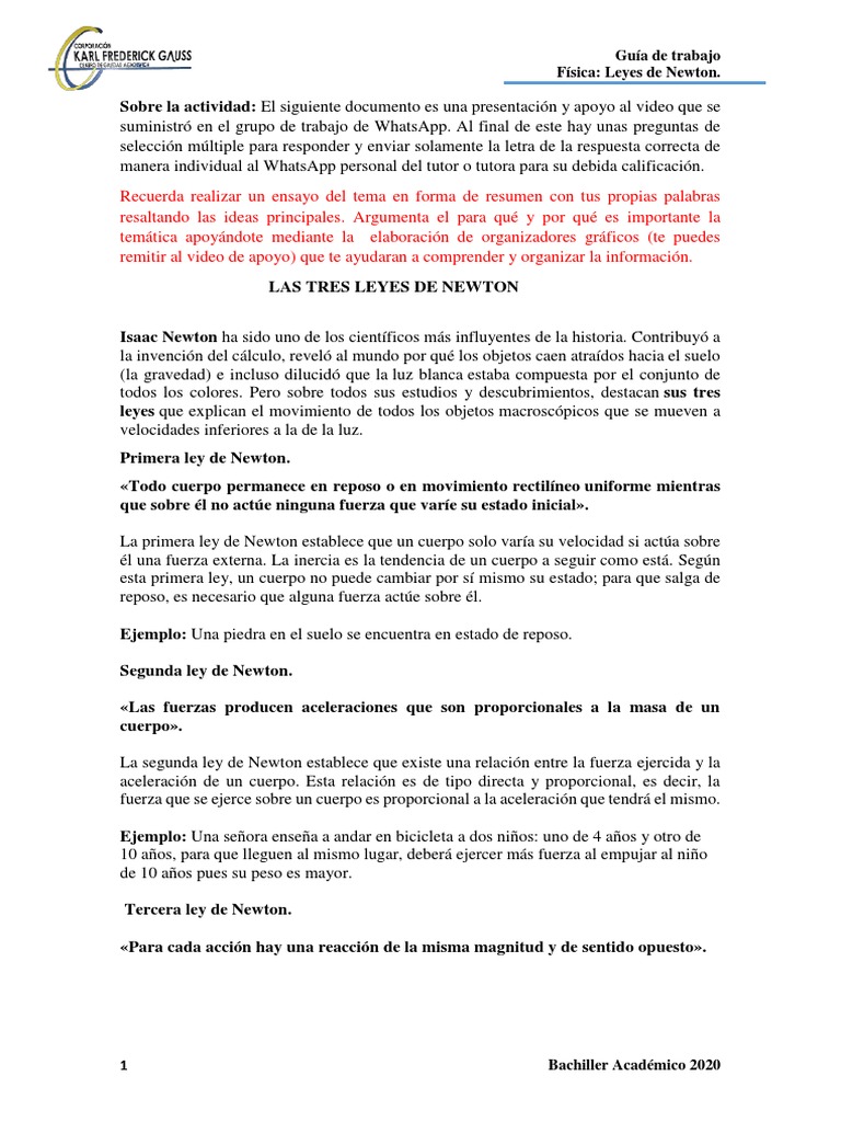 Ejercicios sobre las Leyes de Newton | PDF | Fuerza | Las leyes del ...