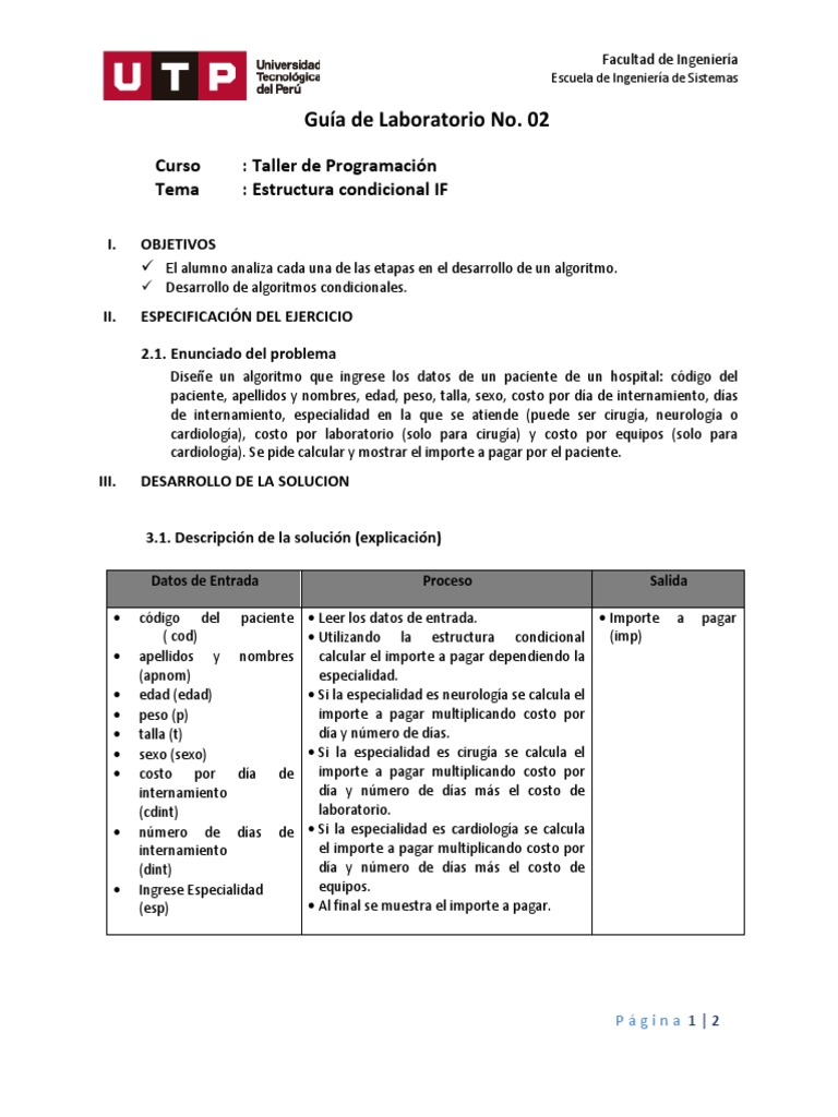 UTP Guia de Laboratorio 2 TP Estructura Condicional If-1 | Descargar gratis PDF | Algoritmos