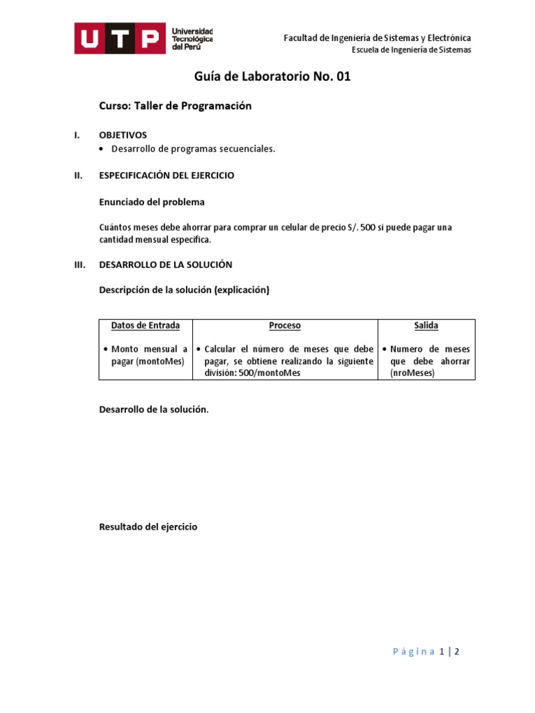 UTP Guia de Laboratorio TP Estructura Secuencial 1-1 | PDF