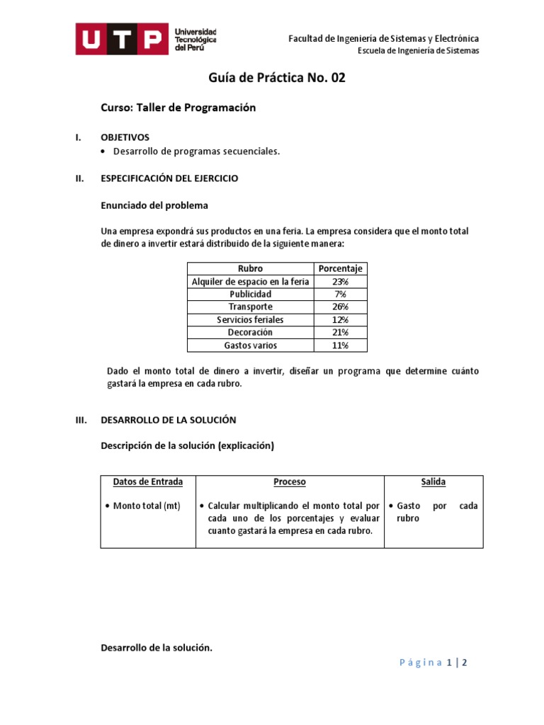 UTP Guia de Laboratorio TP Estructura Secuencial 2-1 | PDF
