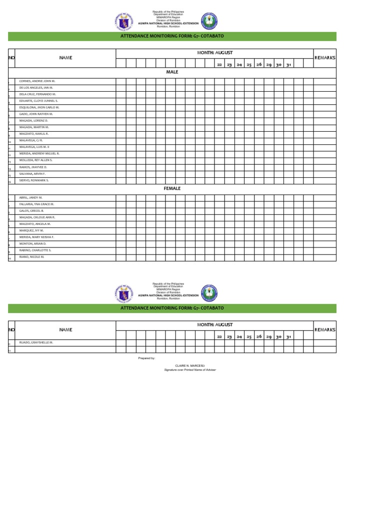 Attendance Monitoring Form | PDF