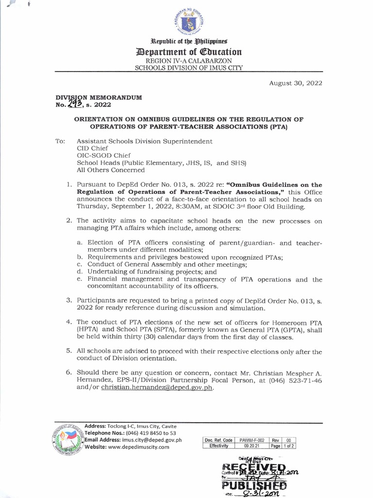 DM 293 S 2022 Orientation On Omnibus Guidelines On The Regulation of ...