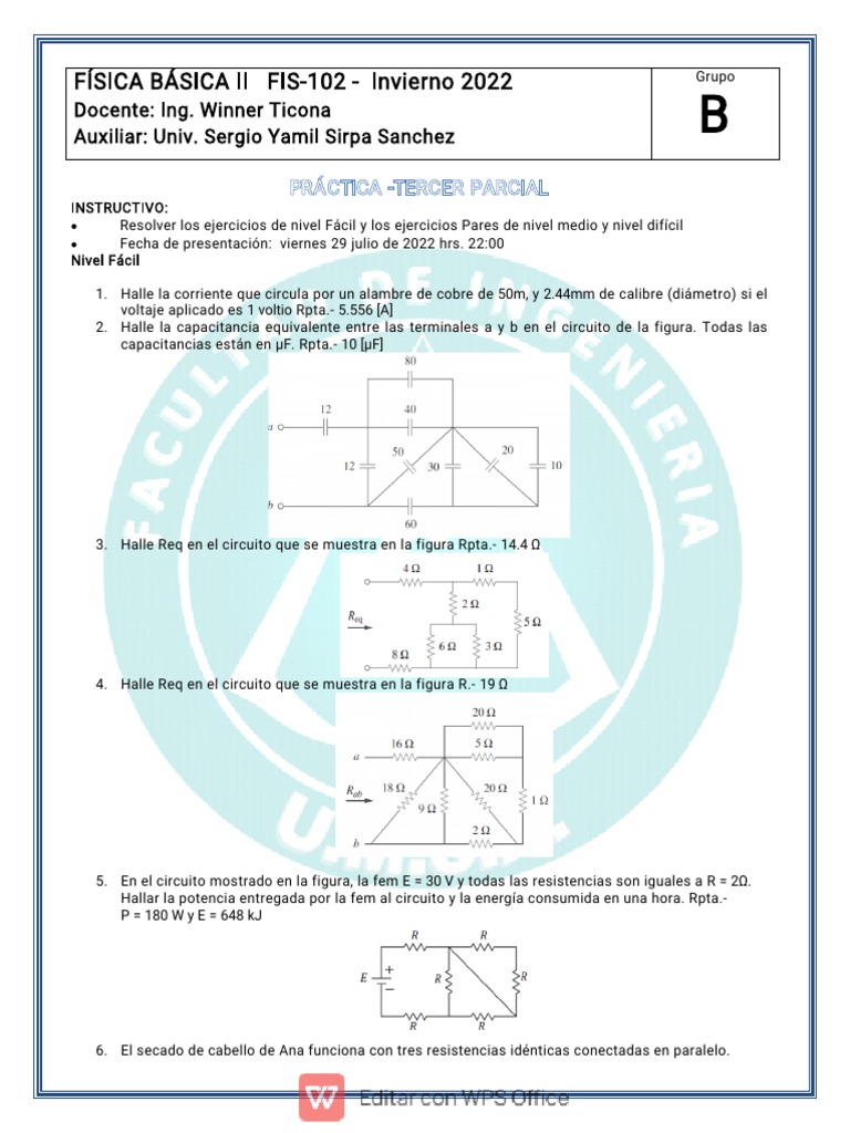 Practica 3 CIRCUITOS ELECTRICOS FIS 102-INVIERNO PDF | PDF | Resistencia Eléctrica y ...