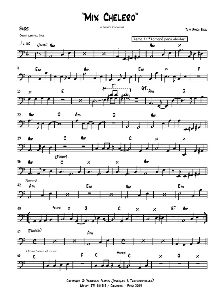 Mix Chelero - Toya Banda Show (Bass) Listo! | PDF