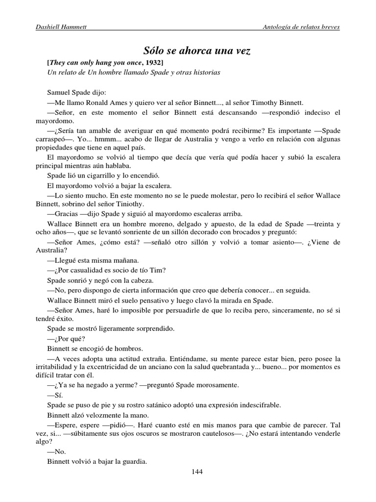 Solo Se Ahorca Una Vez-Dashiel Hammett | PDF | Novela negra, policíaca ...