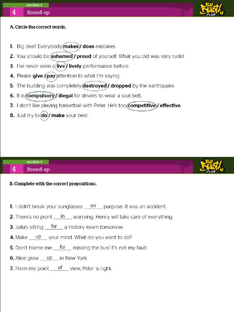 Full Blast Plus 4 SB 4 Round-Up - Answers | PDF