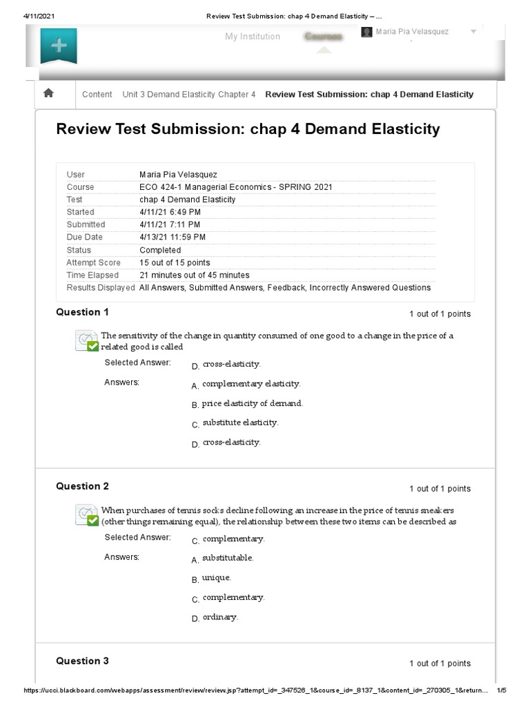 Chapter 4 Quiz | PDF | Price Elasticity Of Demand | Elasticity (Economics)