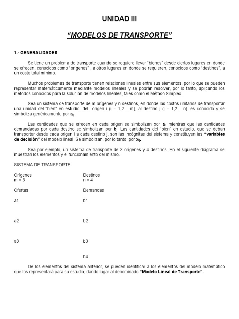 Modelos de Transporte | PDF | Matriz (Matemáticas) | Transporte