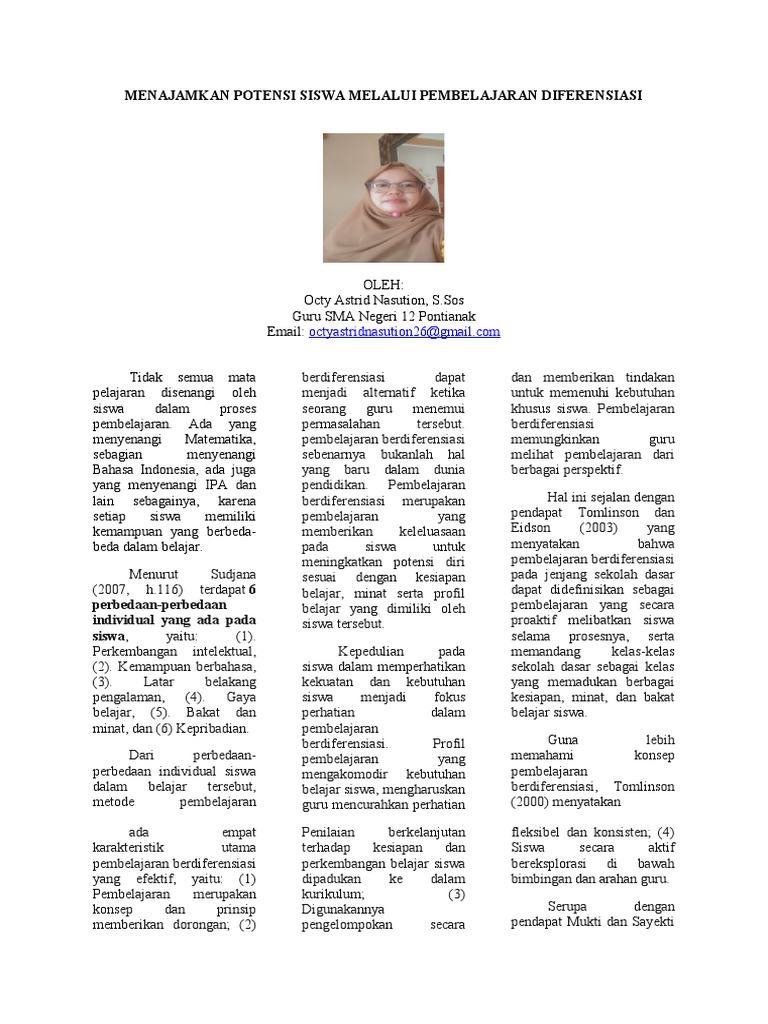 Artikel Ajeng Pembelajaran Berdiferensiasi | PDF