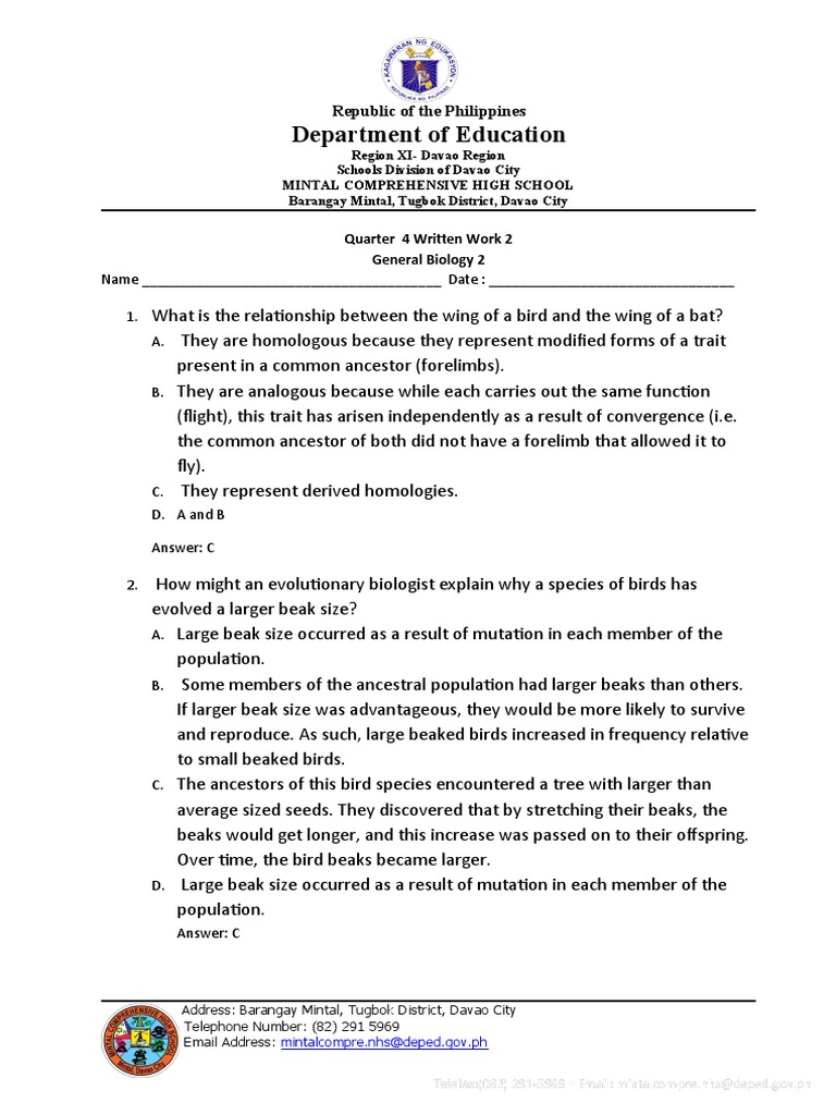 Q4 Written Works 2 in Gen Bio 2 | PDF | Natural Selection | Evolution