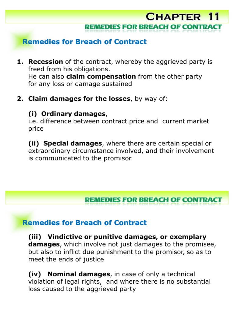 Remedies For Breach of Contract | PDF