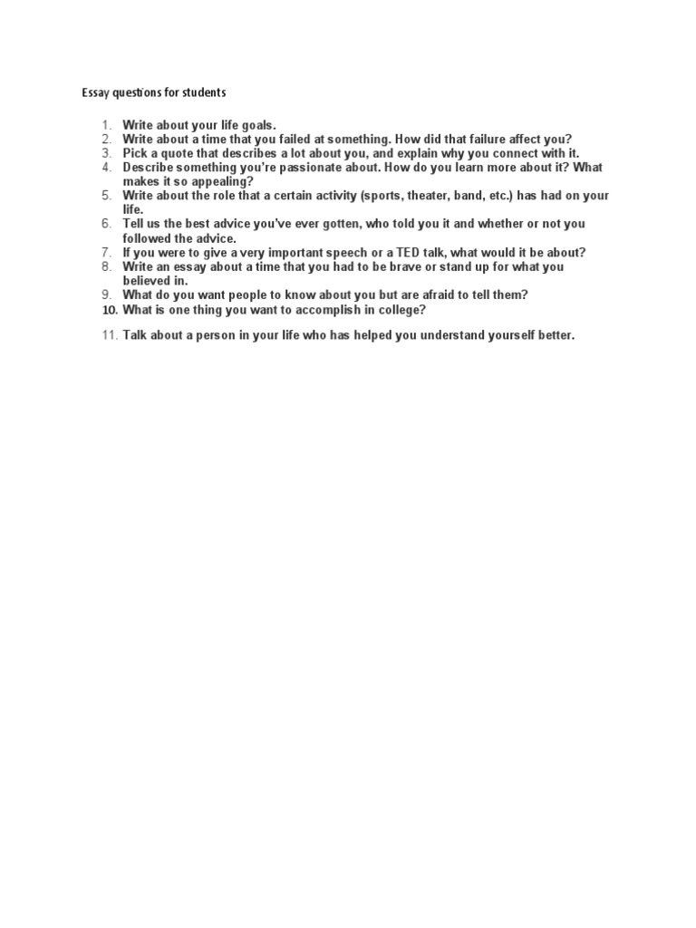 Essay Questions For Incoming Students | PDF