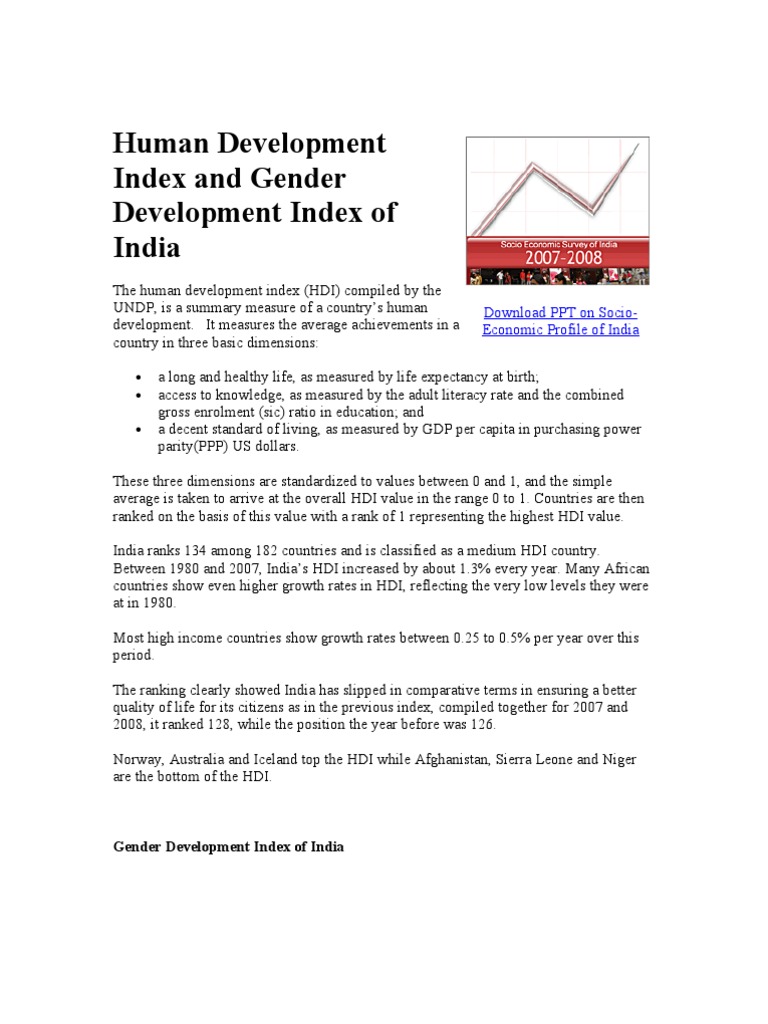 Human Development Index and Gender Development Index of India | PDF ...