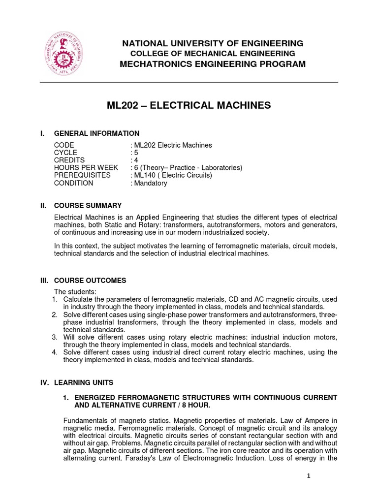 Electrical Machines Course Overview | PDF | Electric Motor | Electric ...