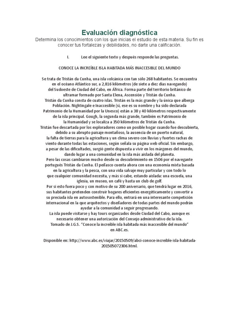 Evaluación Diagnóstica | PDF | Isla