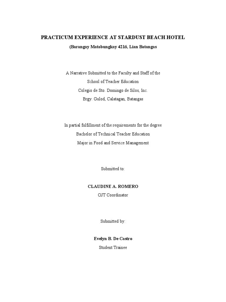 Hotel Practicum Experience | PDF | Learning | Cognition