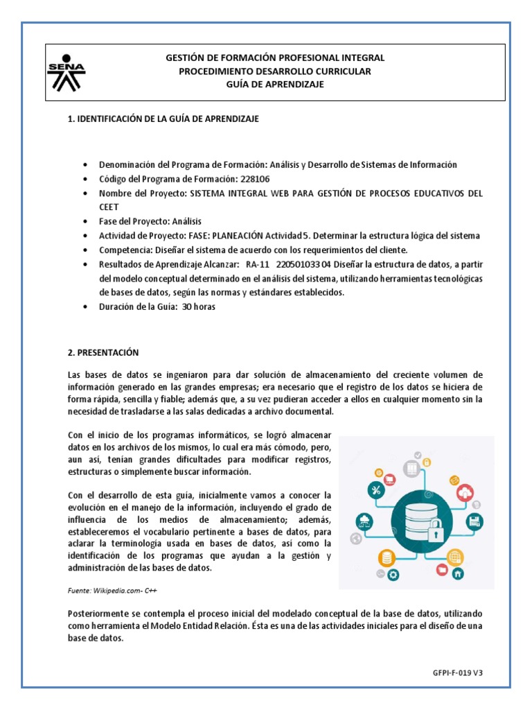 GFPI-F-019 Formato Guia1 ModeladoBaseDatos | PDF | Bases de datos | Modelo relacional