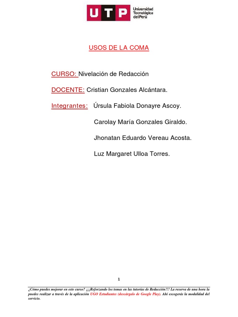 Uso de la coma en redacción escolar | PDF | Publicidad
