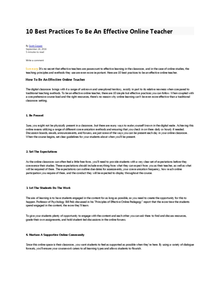 10 Best Practices To Be An Effective Online Teacher | PDF | Educational ... 10 Best Practices To Be An Effective Online Teacher | PDF | Educational ...