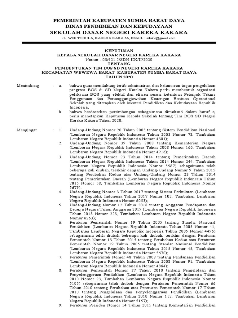 Contoh SK Tim BOS Reguler | PDF