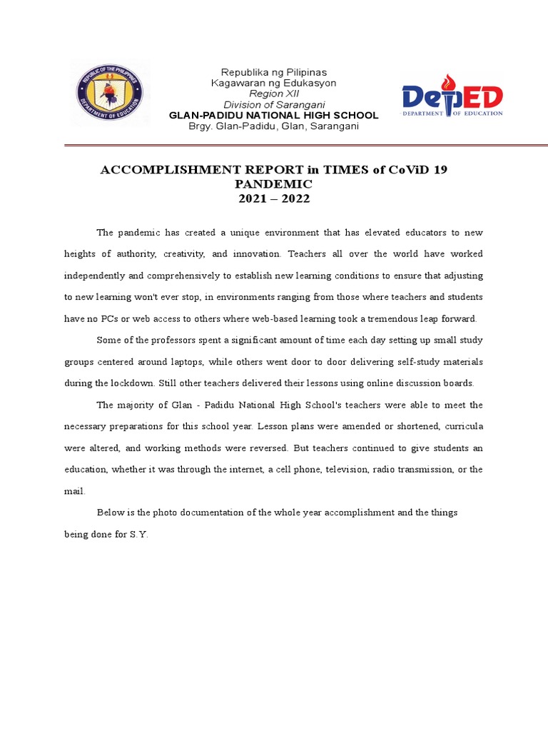 Accomplishment Report 2021-2022 | PDF | Teachers | Learning