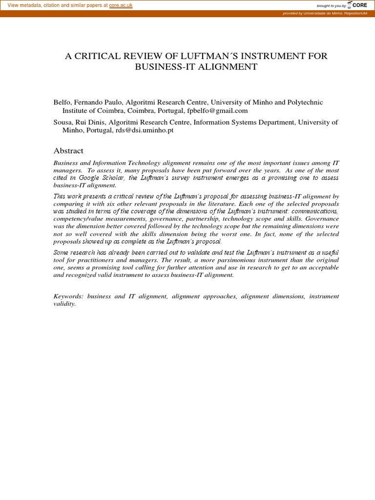 Luftman S Instrument For It | PDF | Validity (Statistics) | Strategic ...