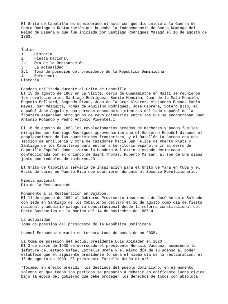 Grito de Capotillo | PDF | República Dominicana | Wikipedia
