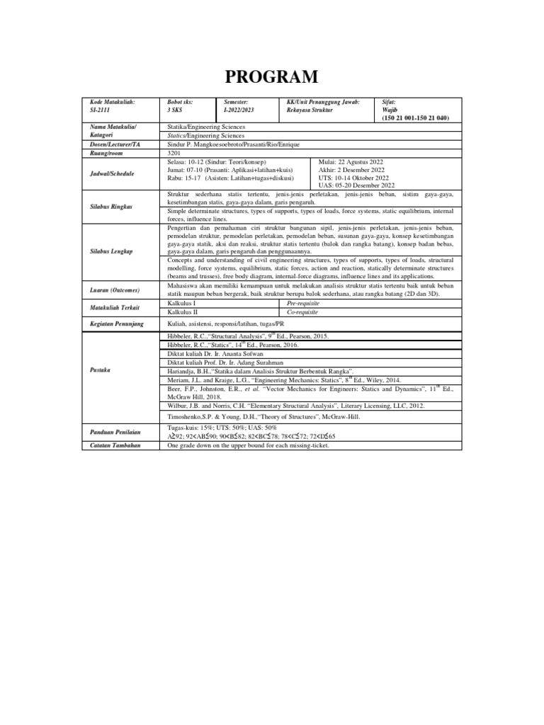 Program-SI 2111-Statika | PDF