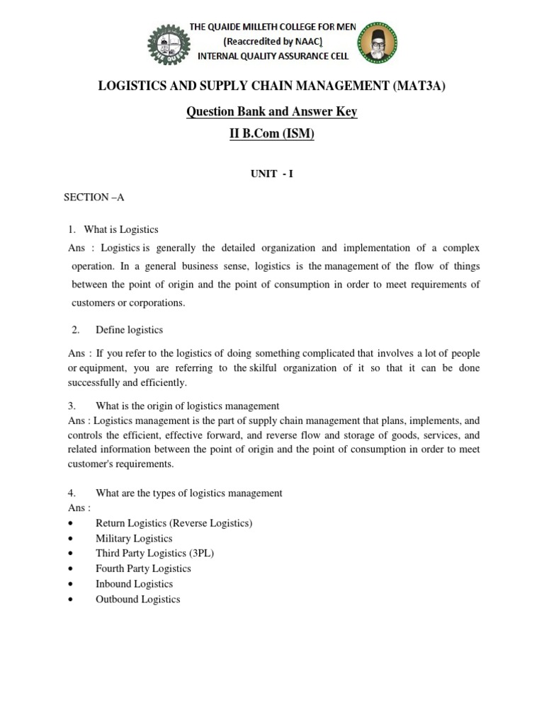 Logistics & Supply Chain Q&A Guide | PDF | Logistics | Supply Chain ...