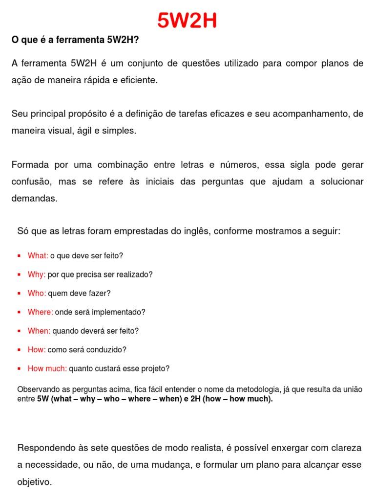 5W2H | Download grátis PDF | Qualidade (negócios)