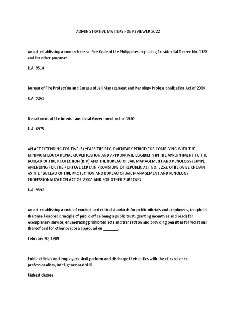 Administrative Matters Reviewer | PDF | Inspector | Fires