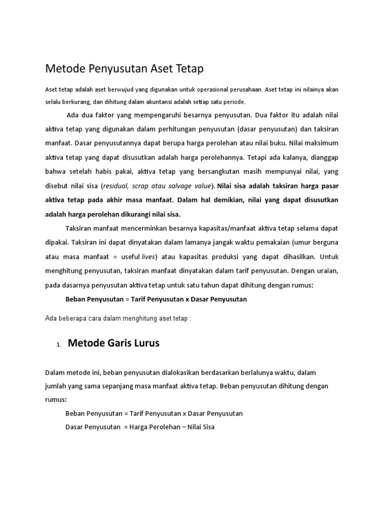 Metode Penyusutan Aset Tetap Beserta Contohnya | PDF