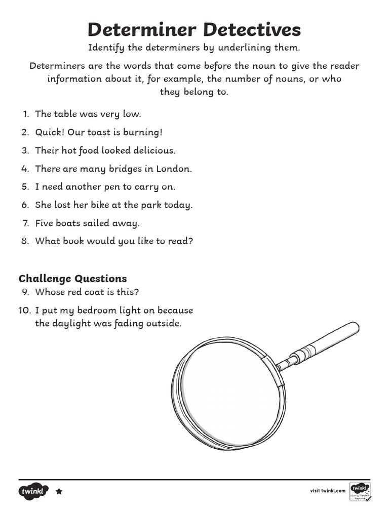 Determiner Detective Worksheets Differentiated - Ver - 4 | PDF | Syntax ...
