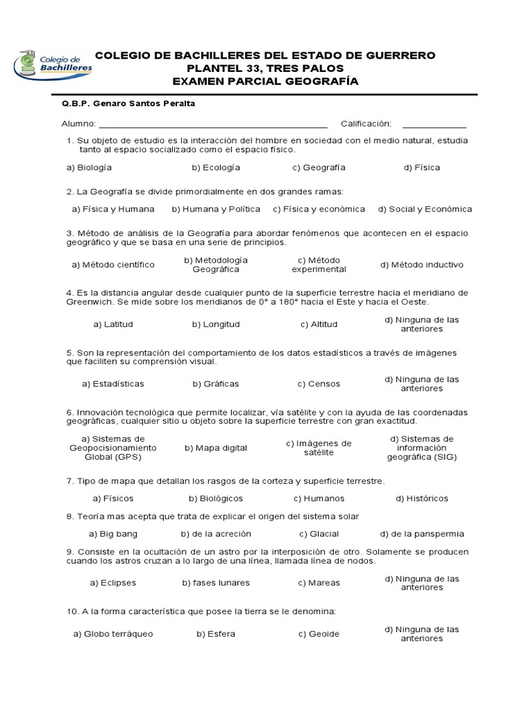 Examen Parcial de Geografía | PDF | Geografía | Tierra