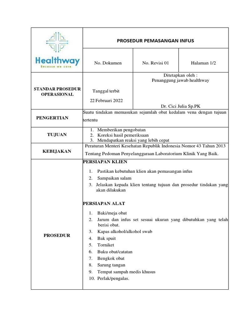 Sop Pemasangan Infus | PDF