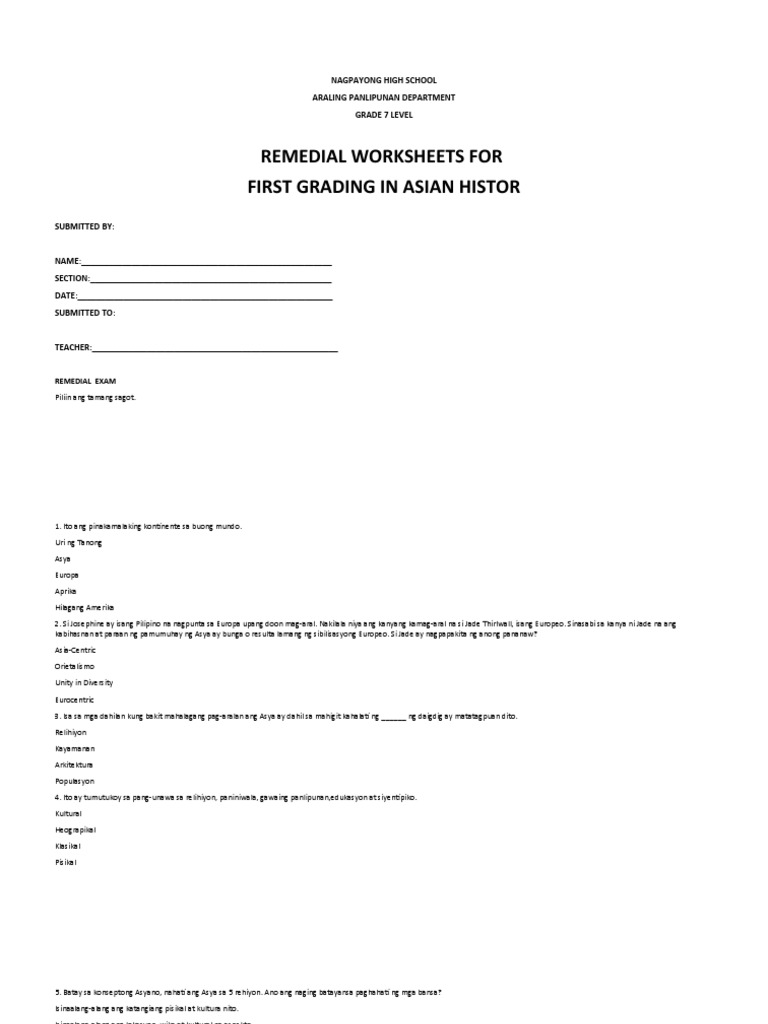 1st Grading Remedial | PDF